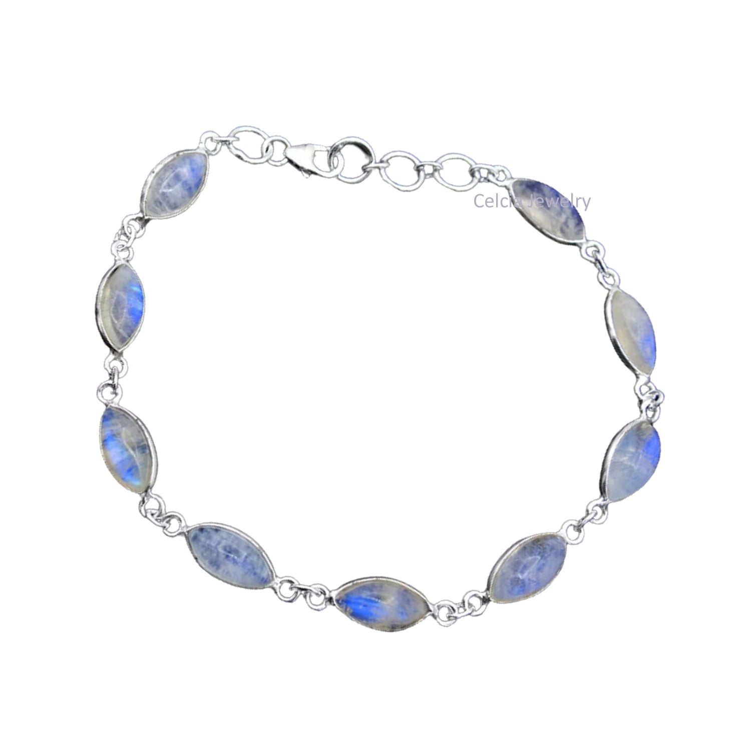 Solid 925 Sterling Silver Bracelet For Womens & Girls, Natural Moonstone Bracelet Gemstone ...