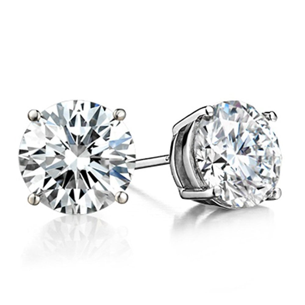 Small Solid 925 Sterling Silver Cubic Zirconia CZ Solitaire Stud ...