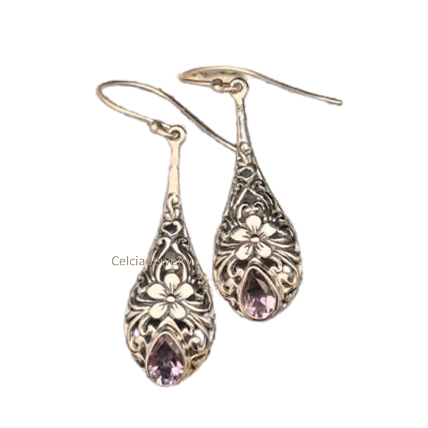 Solid 925 Sterling Silver Dangle Drop Earrings For Women, Amethyst ...