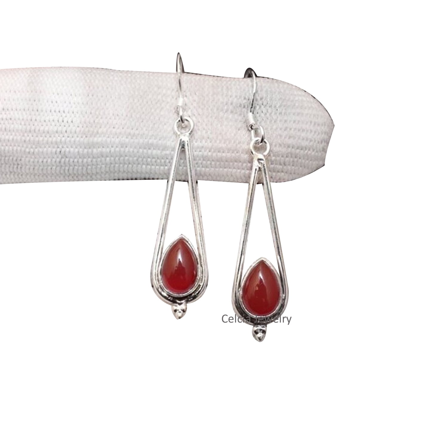 Solid 925 Sterling Silver Dangle Drop Earrings For Women, Genuine Red ...