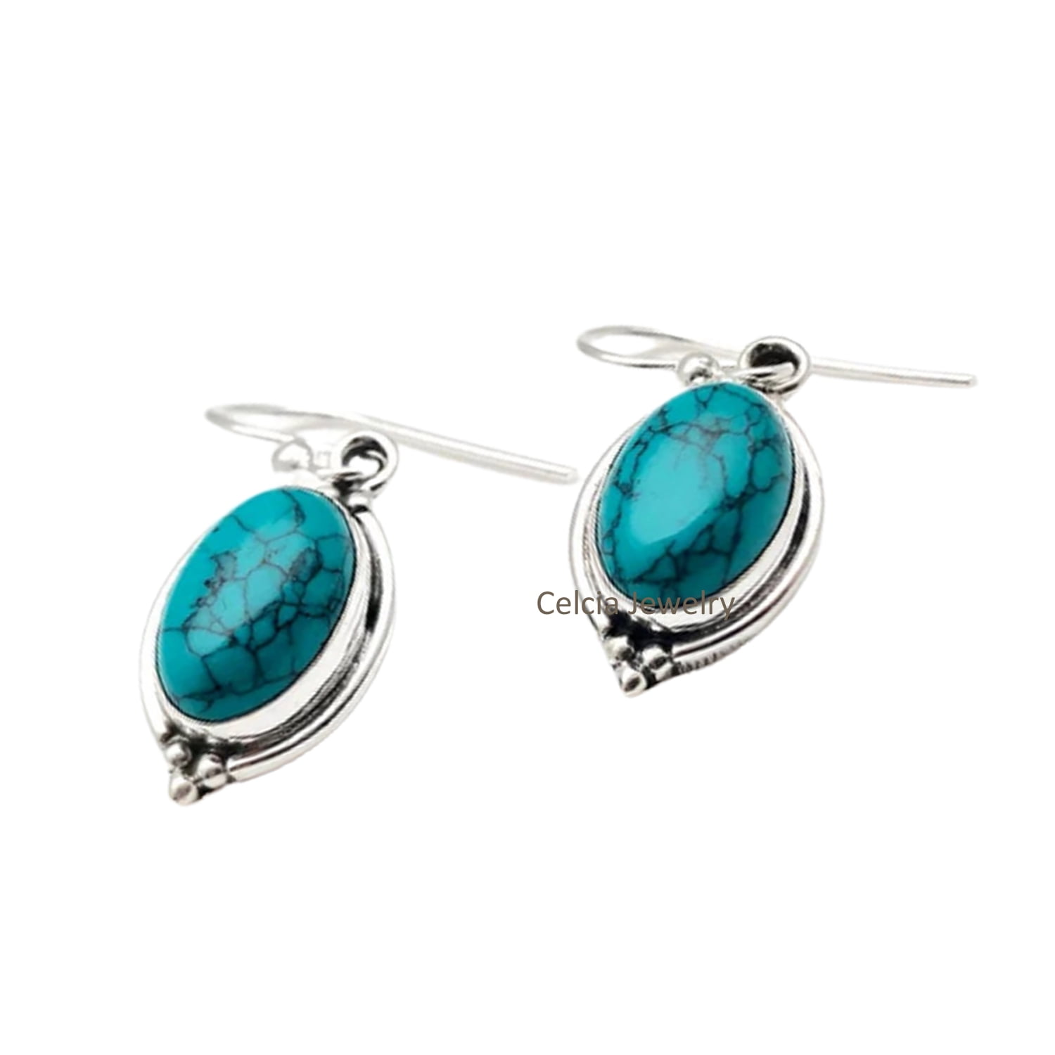 Solid 925 Sterling Silver Dangle Teardrop Earrings For Women, Natural ...