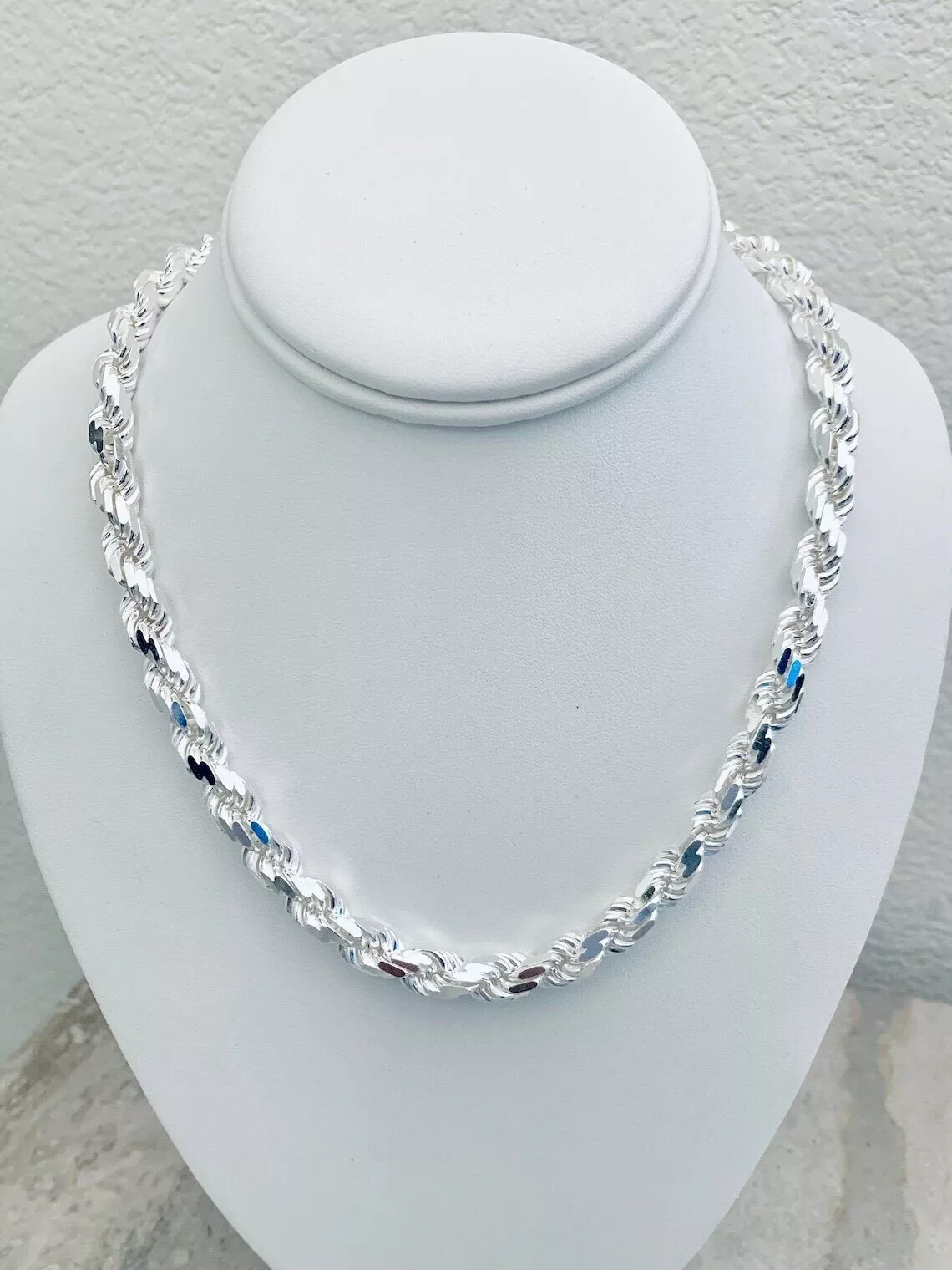 Solid 925 Sterling Silver Italian Rope Chain Mens Necklace 8mm ...
