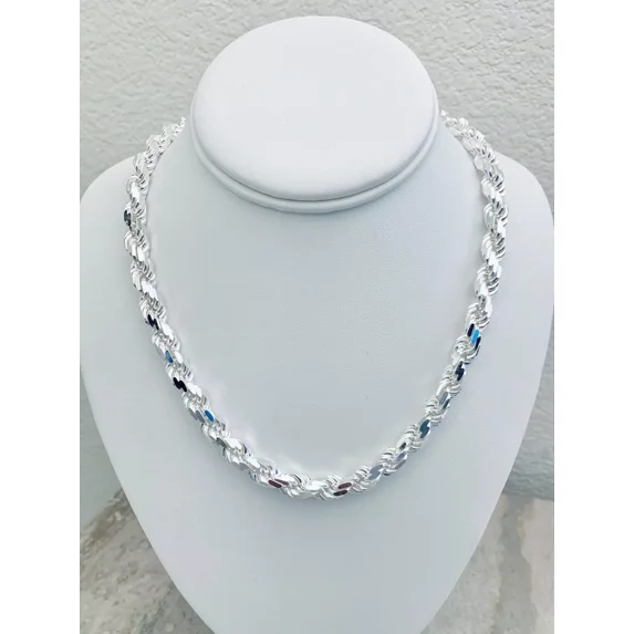 Solid 925 Sterling Silver Italian Rope Chain Mens Necklace 8mm ...