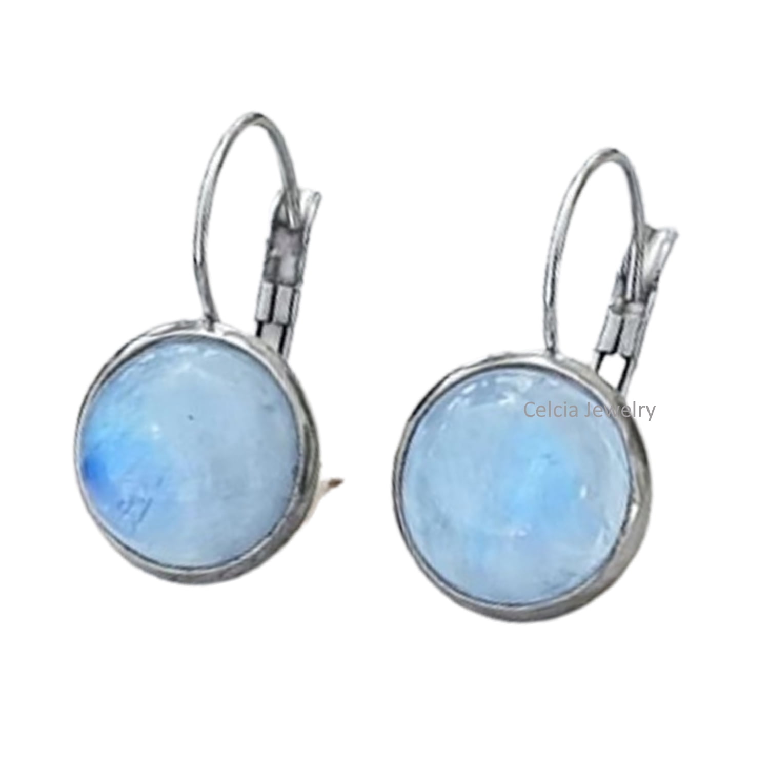 Solid 925 Sterling Silver Leverback Earrings For Women, Natural Rainbow ...