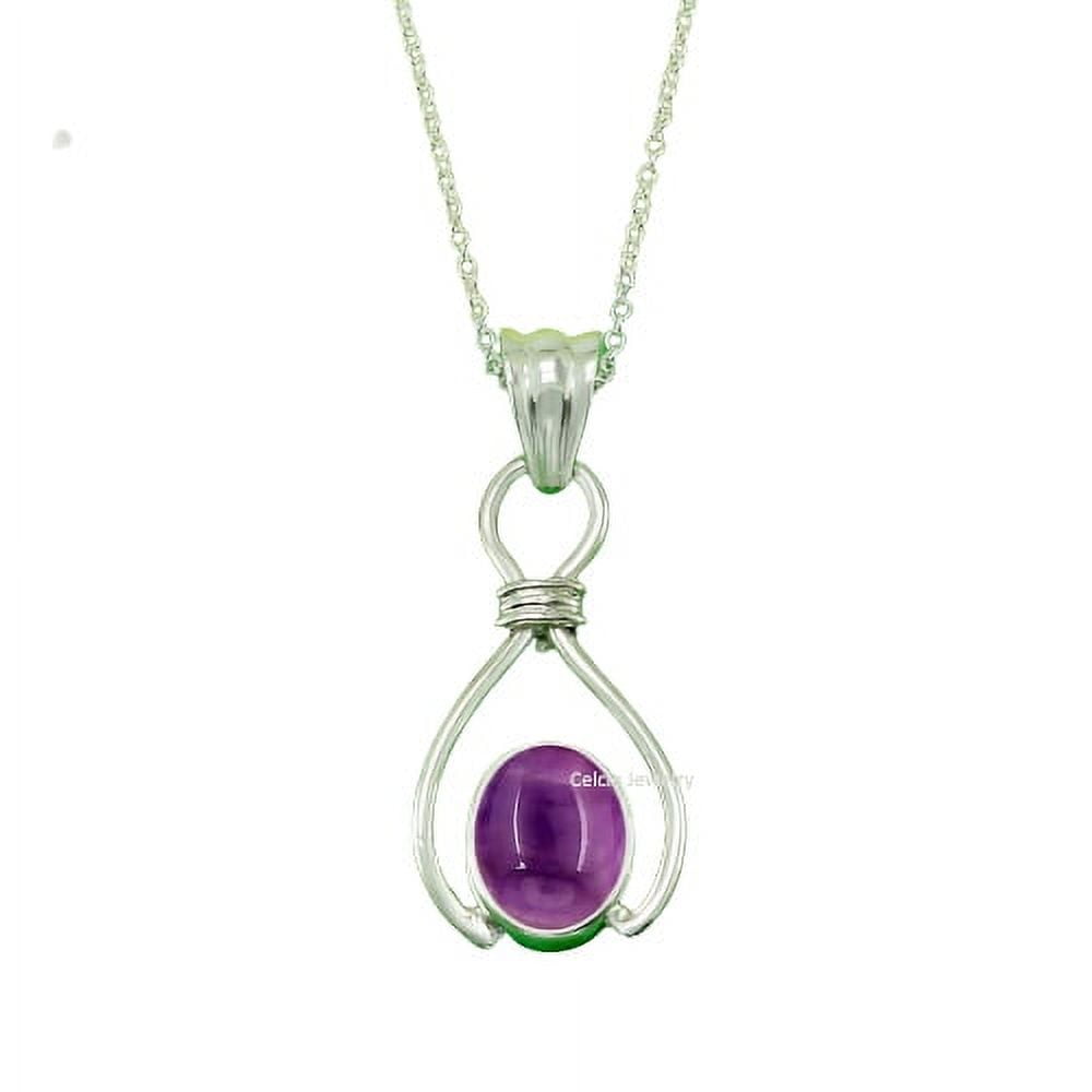 Solid 925 Sterling Silver Necklace For Women, Genuine Oval Purple ...