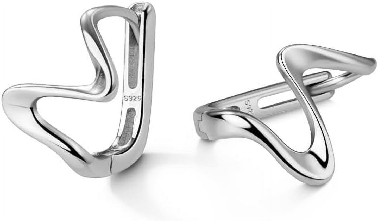 Solid 925 Sterling Silver Ocean Wave Hoop Earrings Huggie for Women ...
