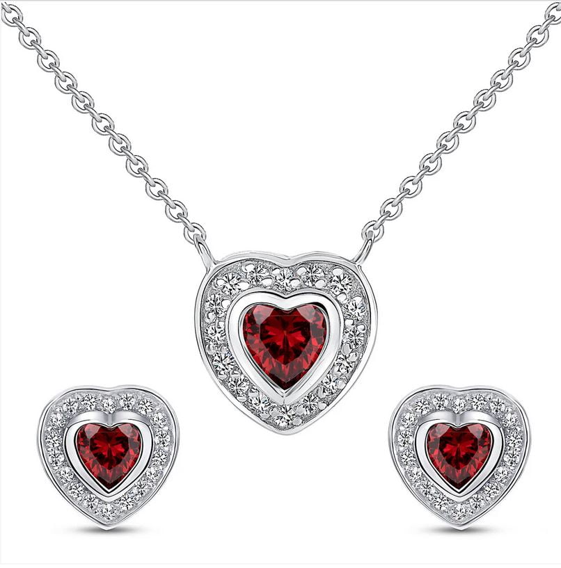 Solid 925 Sterling Silver Red Heart Cubic Zirconia CZ Pendant Necklace ...