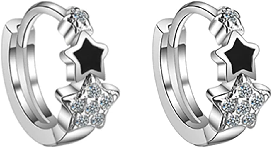 Solid 925 Sterling Silver Star Small Hoop Earrings for Women CZ Hoop ...