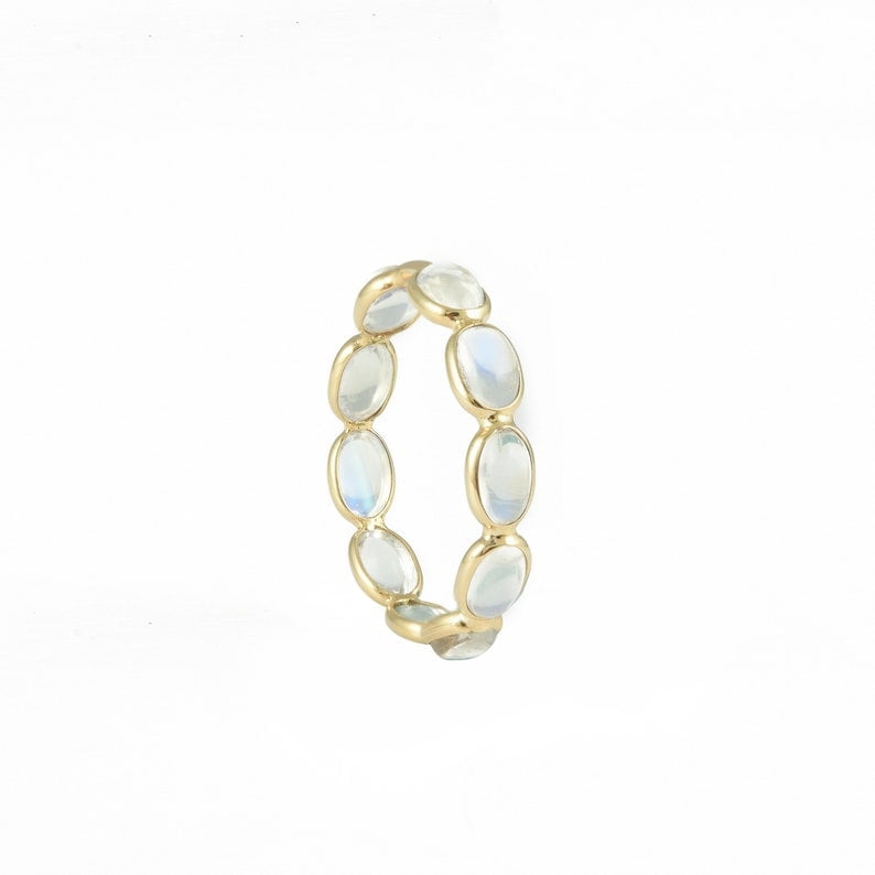 Solid 9K Yellow Gold Ring, Natural Moonstone Gold Ring, Eternity ...