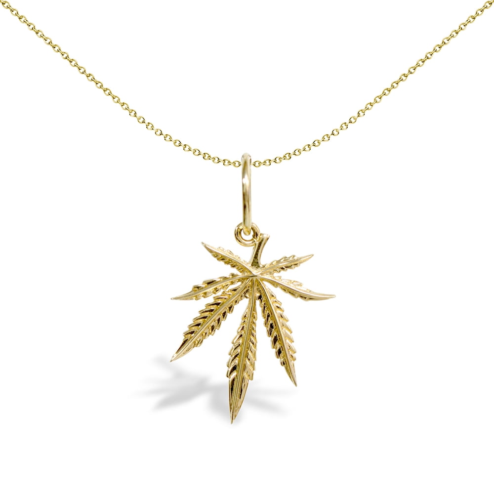 Solid 9ct Gold Jewelco London Marijuana Leaf Charm Pendant - Walmart.com