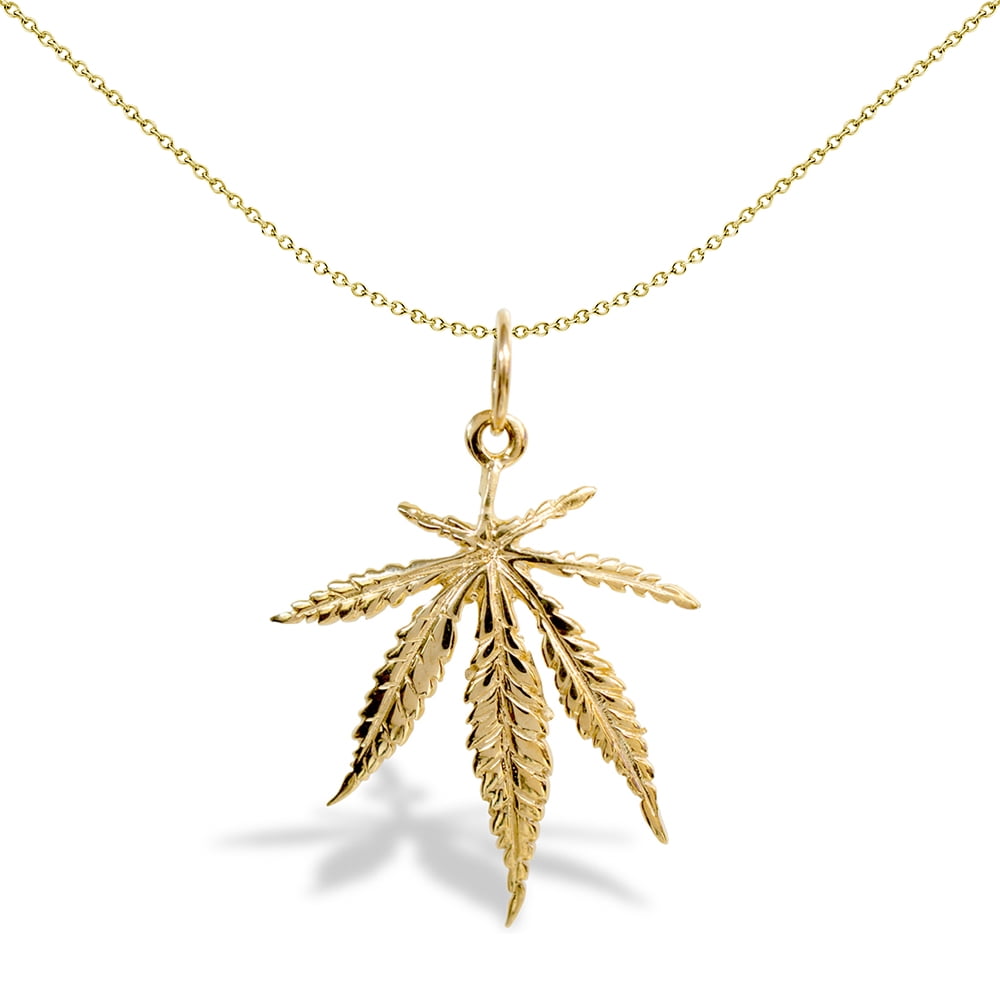 Solid 9ct Gold Jewelco London Marijuana Leaf Charm Pendant - Walmart.com