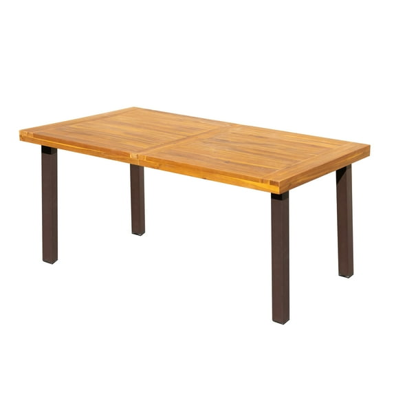 Solid Acacia Wood Dining Table for 6 People, Rust-Resistant Iron Legs ...