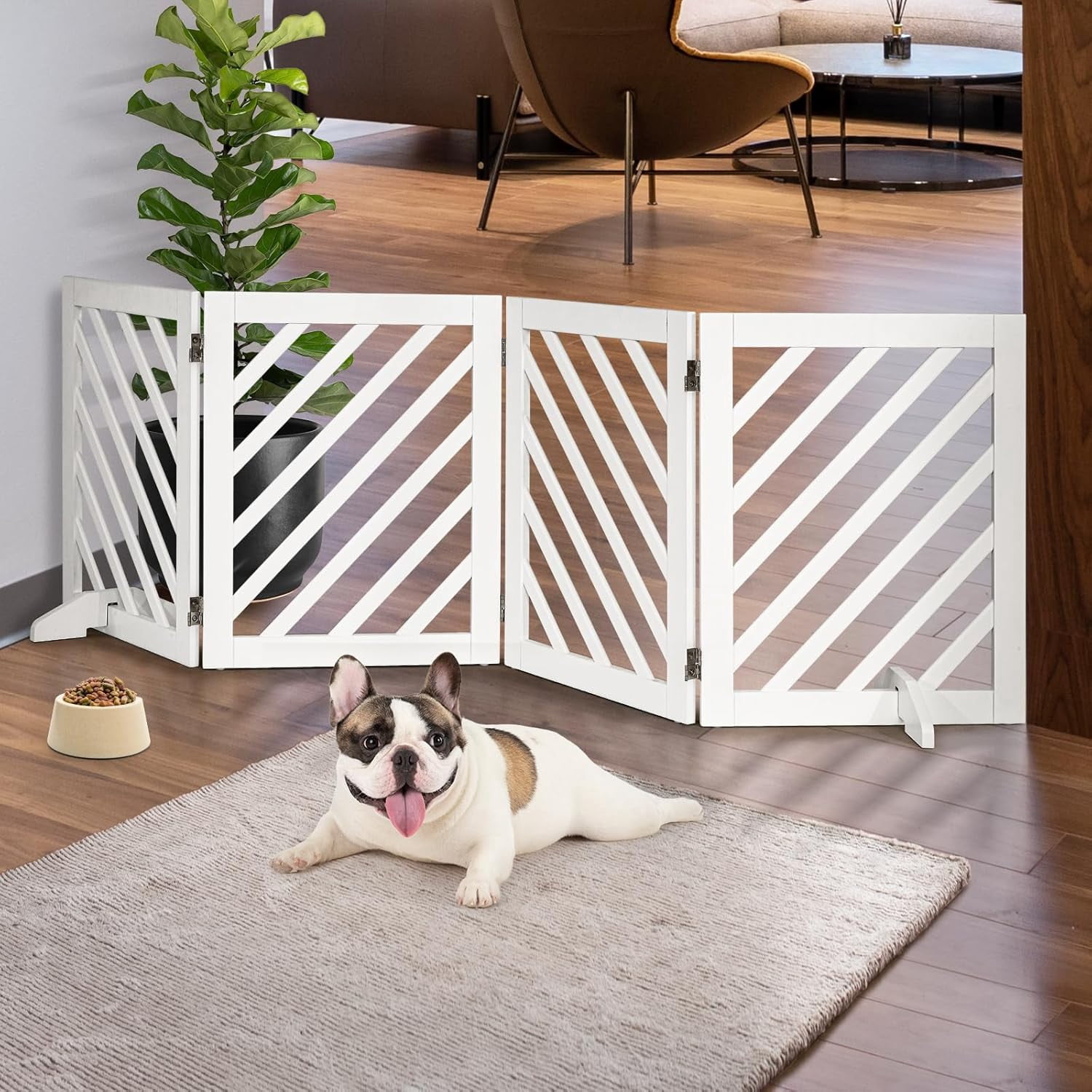 Solid Acacia Wood Dog Gate, Freestanding Dog Gates Indoor Extra Wide 81 ...