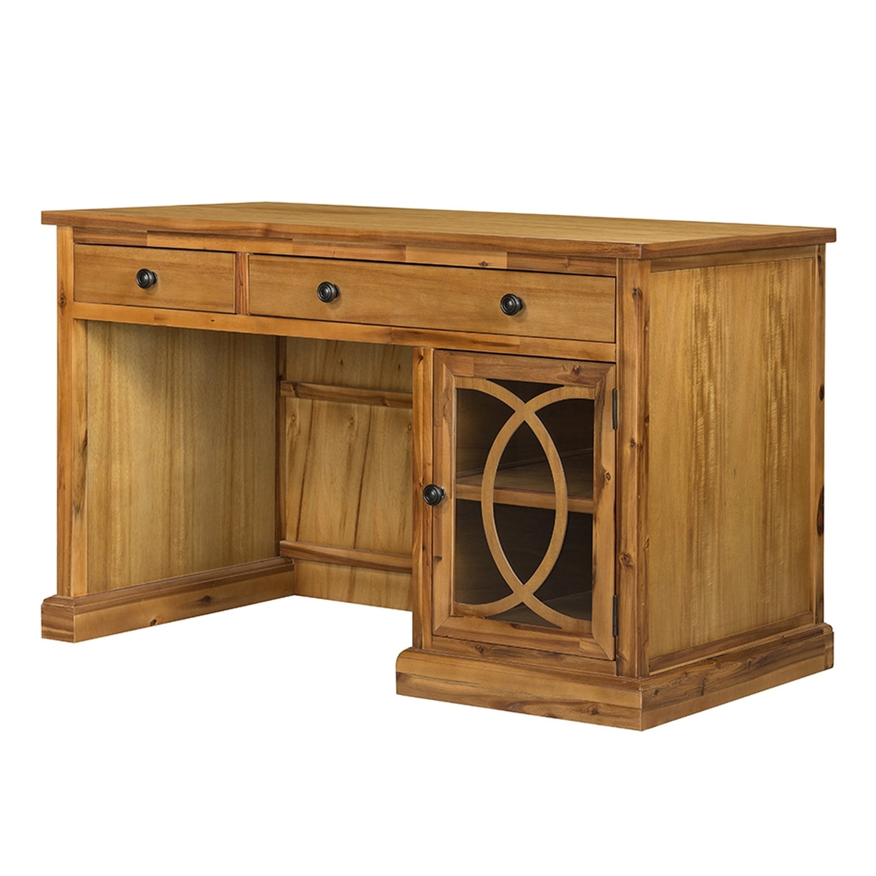 Solid Acacia Wood & MDF Construction, 2 Drawers & Glass Front Cabinet ...