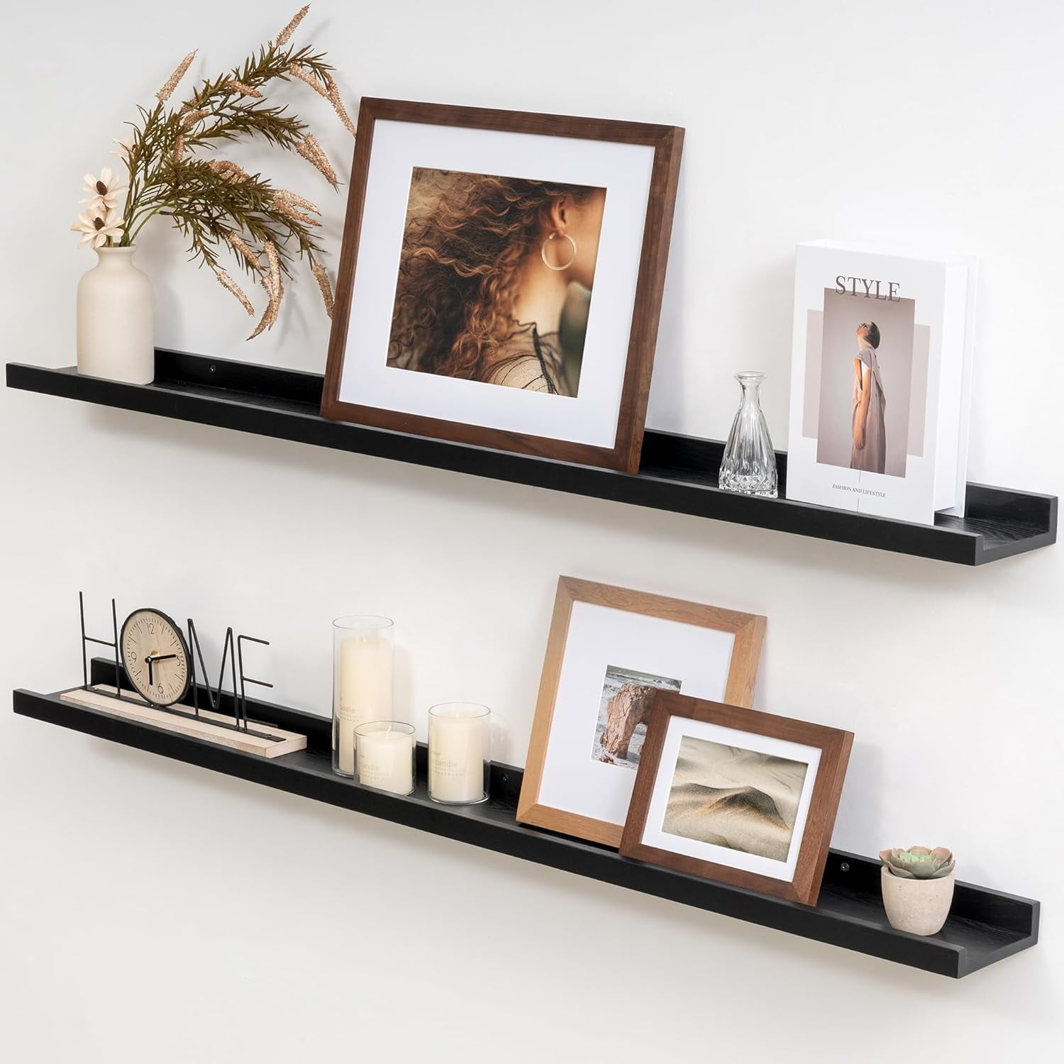 Solid Ash Wood Picture Ledge Shelf, 36 Inch Floating Shelves with Lip ...