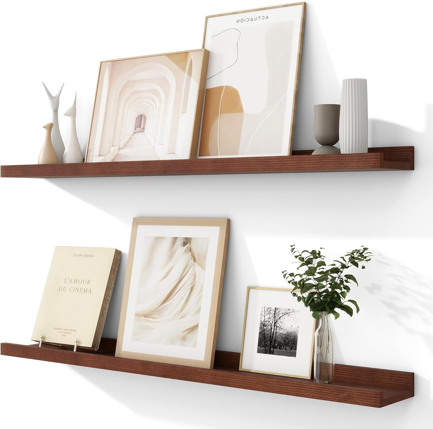 Solid Ash Wood Picture Ledge Shelf, 36 Inch Floating Shelves with Lip ...