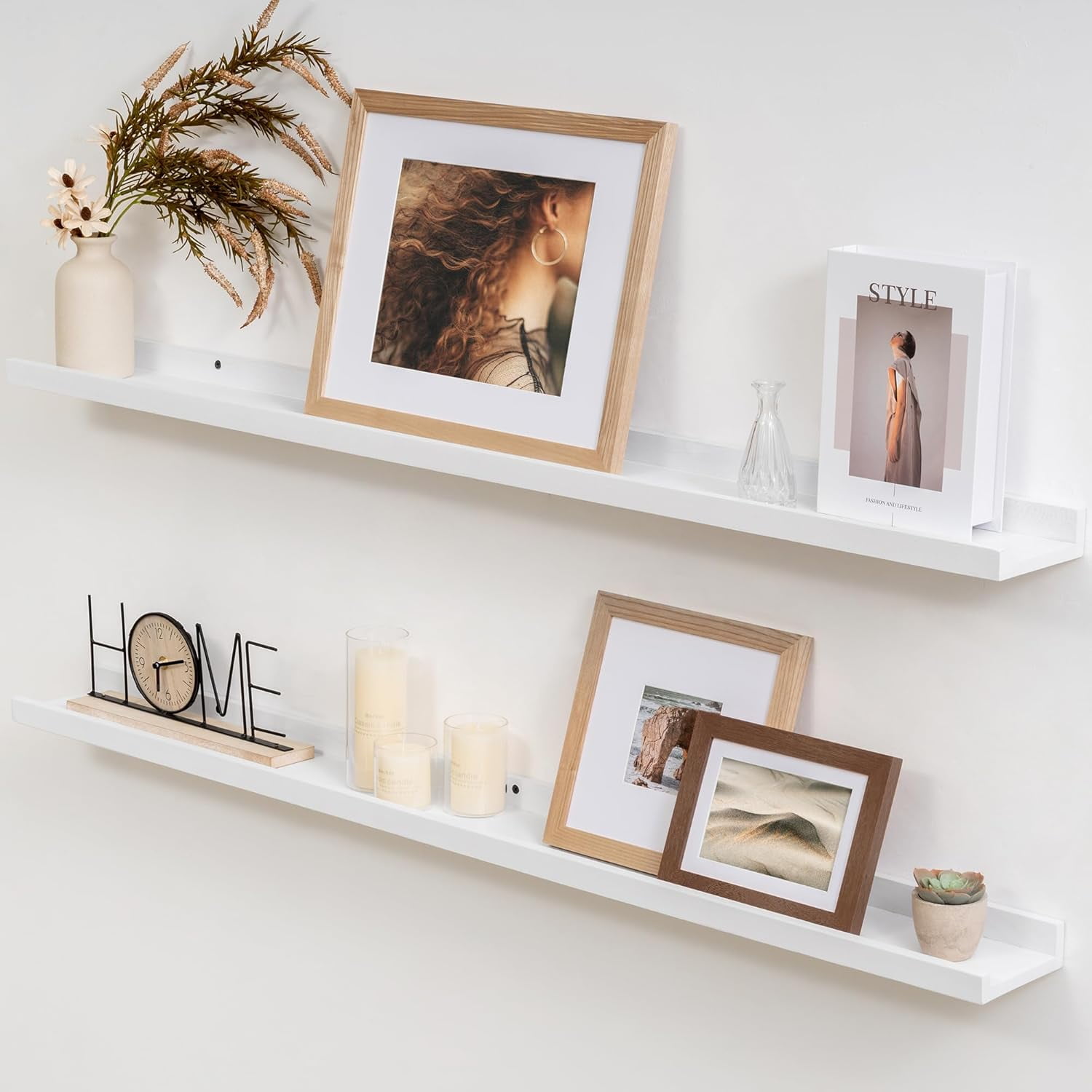Solid Ash Wood Picture Ledge Shelf, 36 Inch Floating Shelves with Lip ...