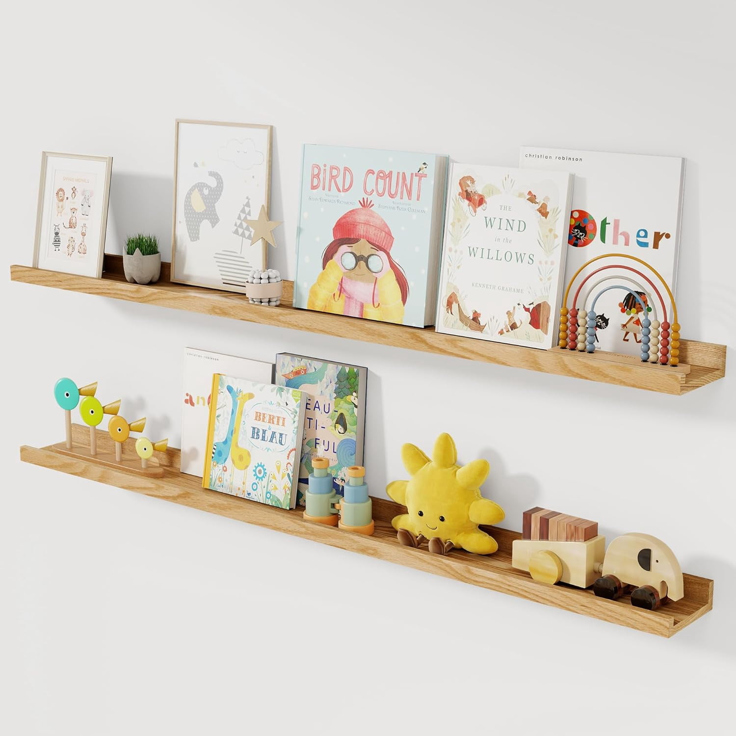 Solid Ash Wood Picture Ledge Shelf, Wood Floating Shelves Set of 2, 48 ...