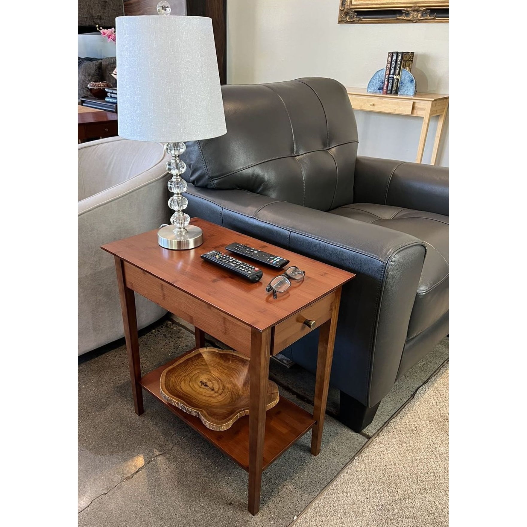 Solid Bamboo Indoor Small Side End Recliner Table with Drawer in ...