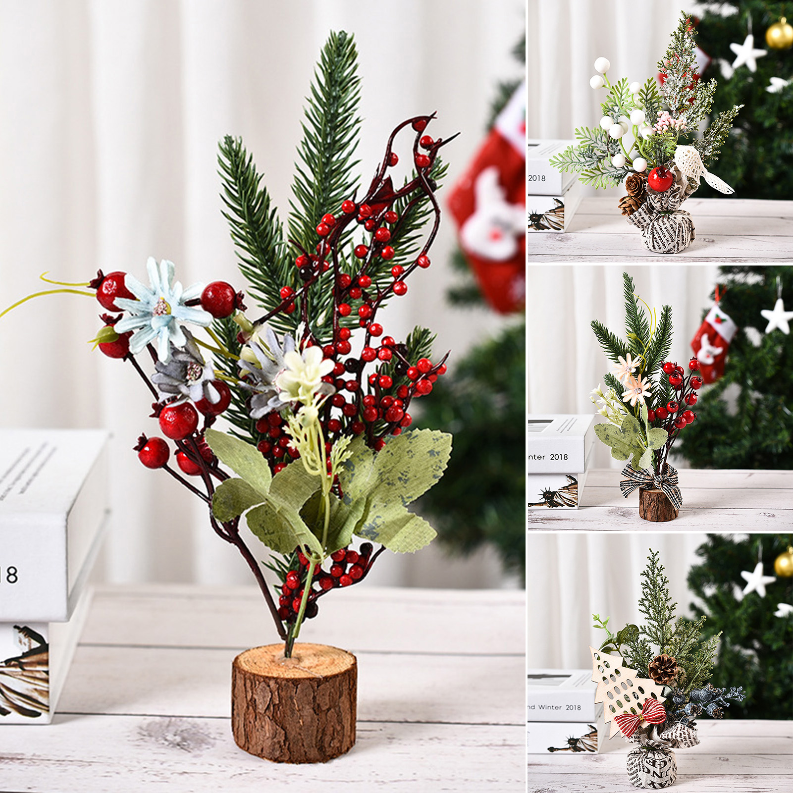 Solid Base Mini Christmas Tree, 25 Pine Tree Branch Various Styles ...