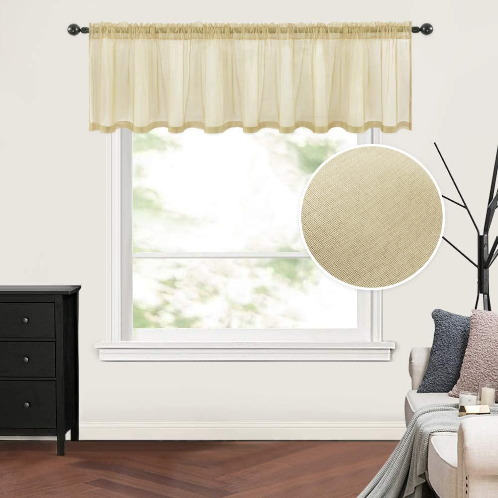 Solid Beige Kitchen Sheer Valance Linen Look for Dining Room Window ...