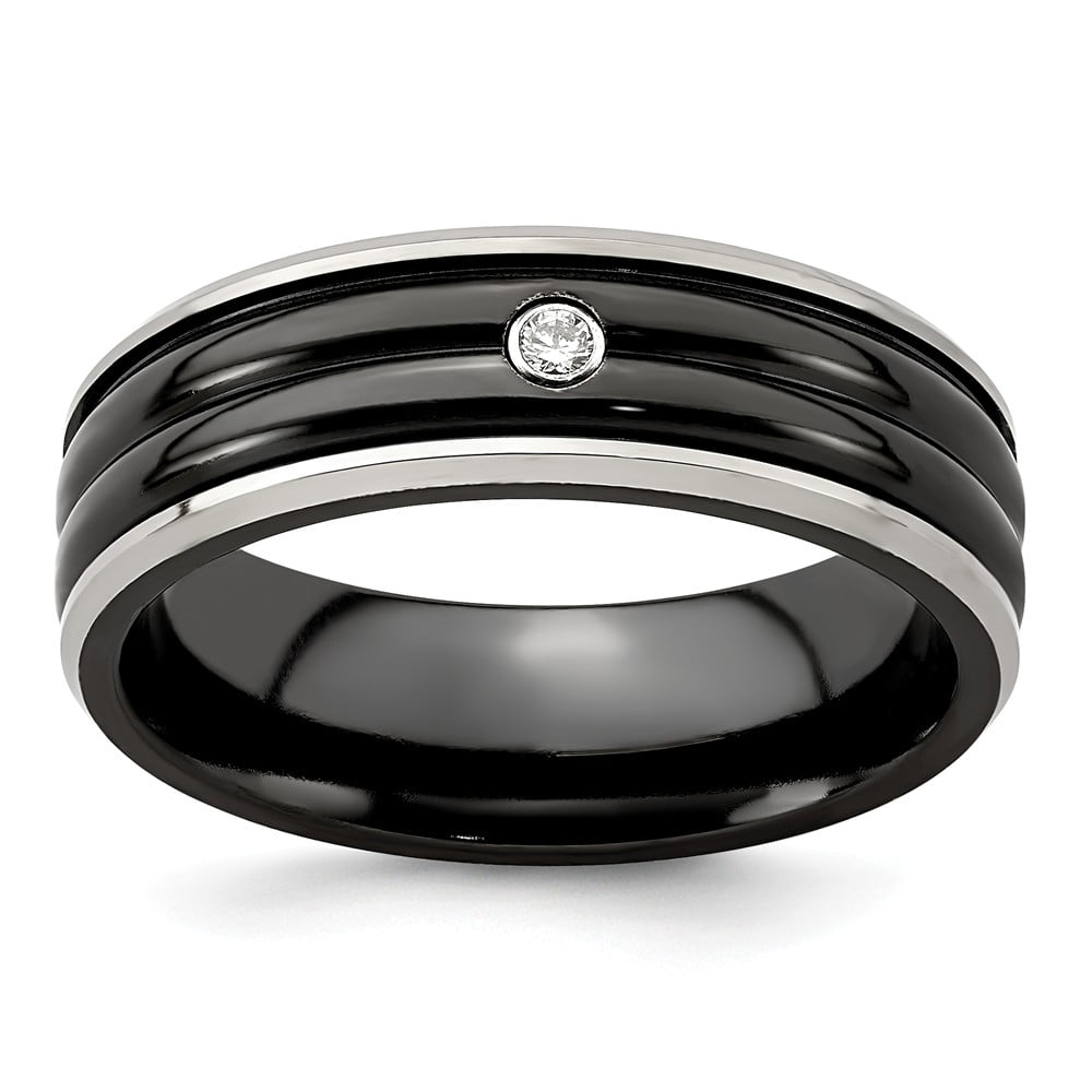 Solid Black Titanium Men's .03ct Dia 925 Sterling Silver Men's Bezel ...