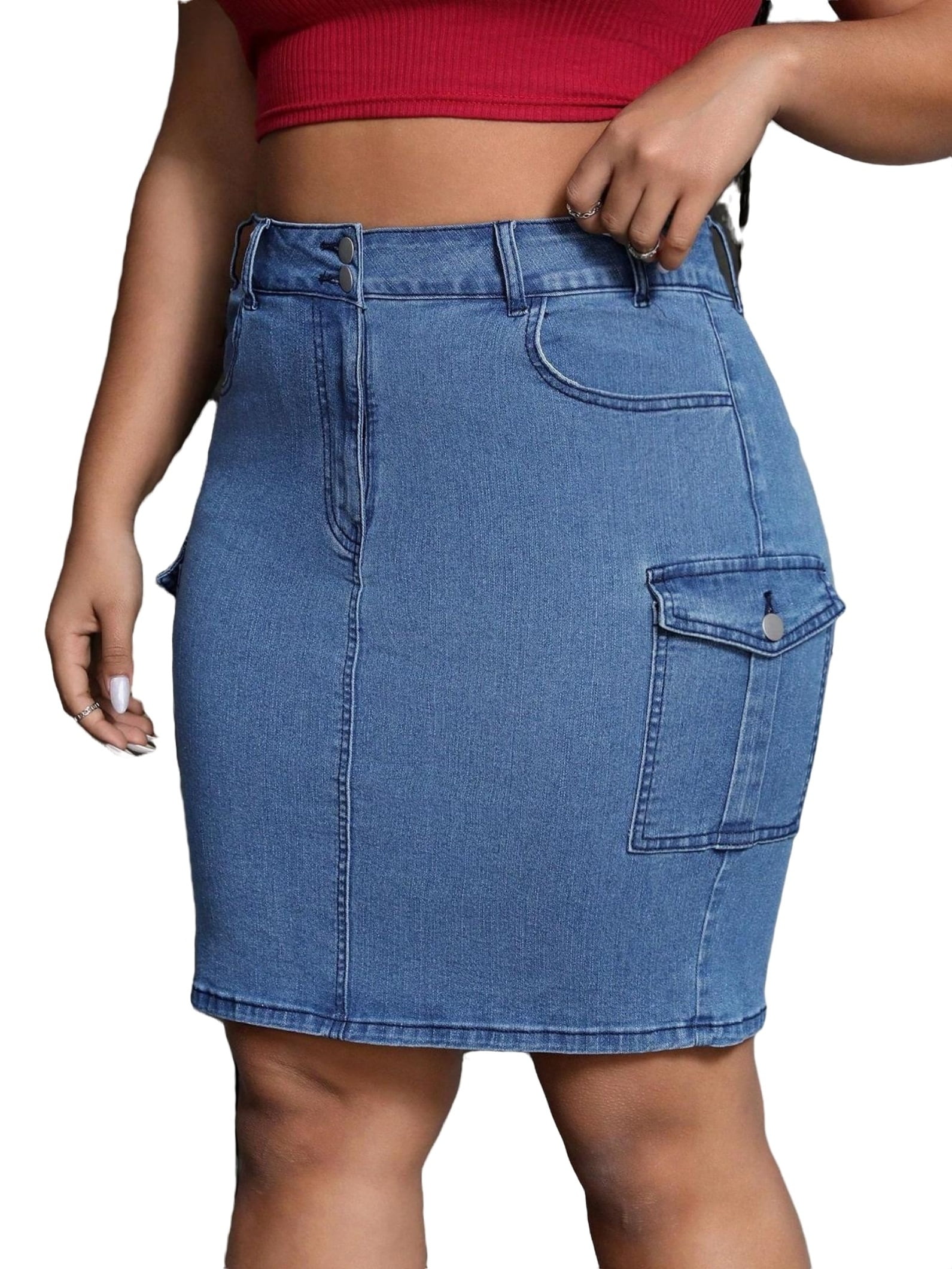 Solid Bodycon Medium Wash Plus Size Denim Skirts - Walmart.com