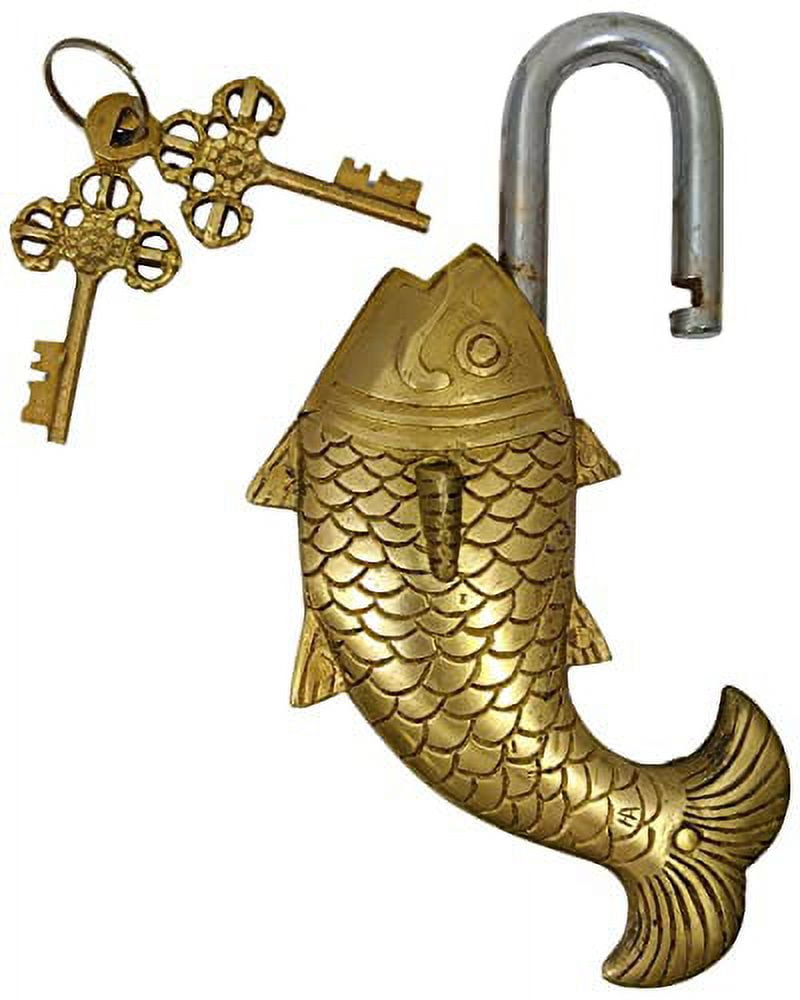 Solid Brass Fish Padlock with 2 Keys, Beautiful Fully Functional Lock ...