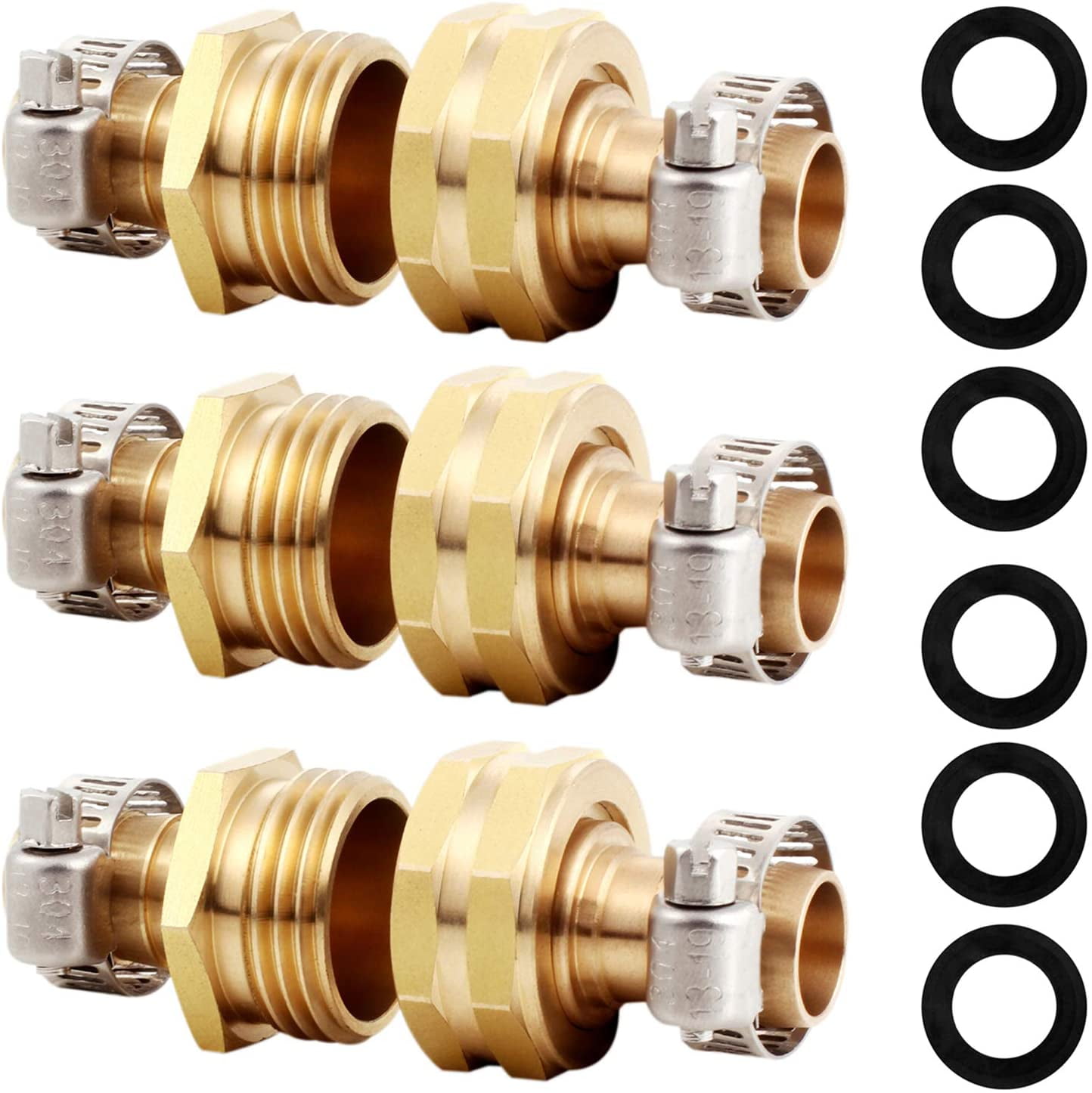 Solid Brass Garden Hose Repair Connector with Clamps End Kit,Fit for ...