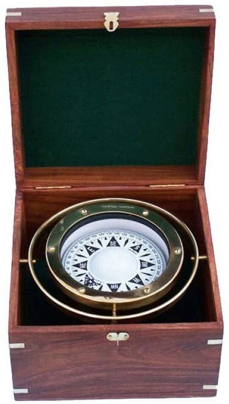 Solid Brass Gimbal Compass W Rosewood Box 9