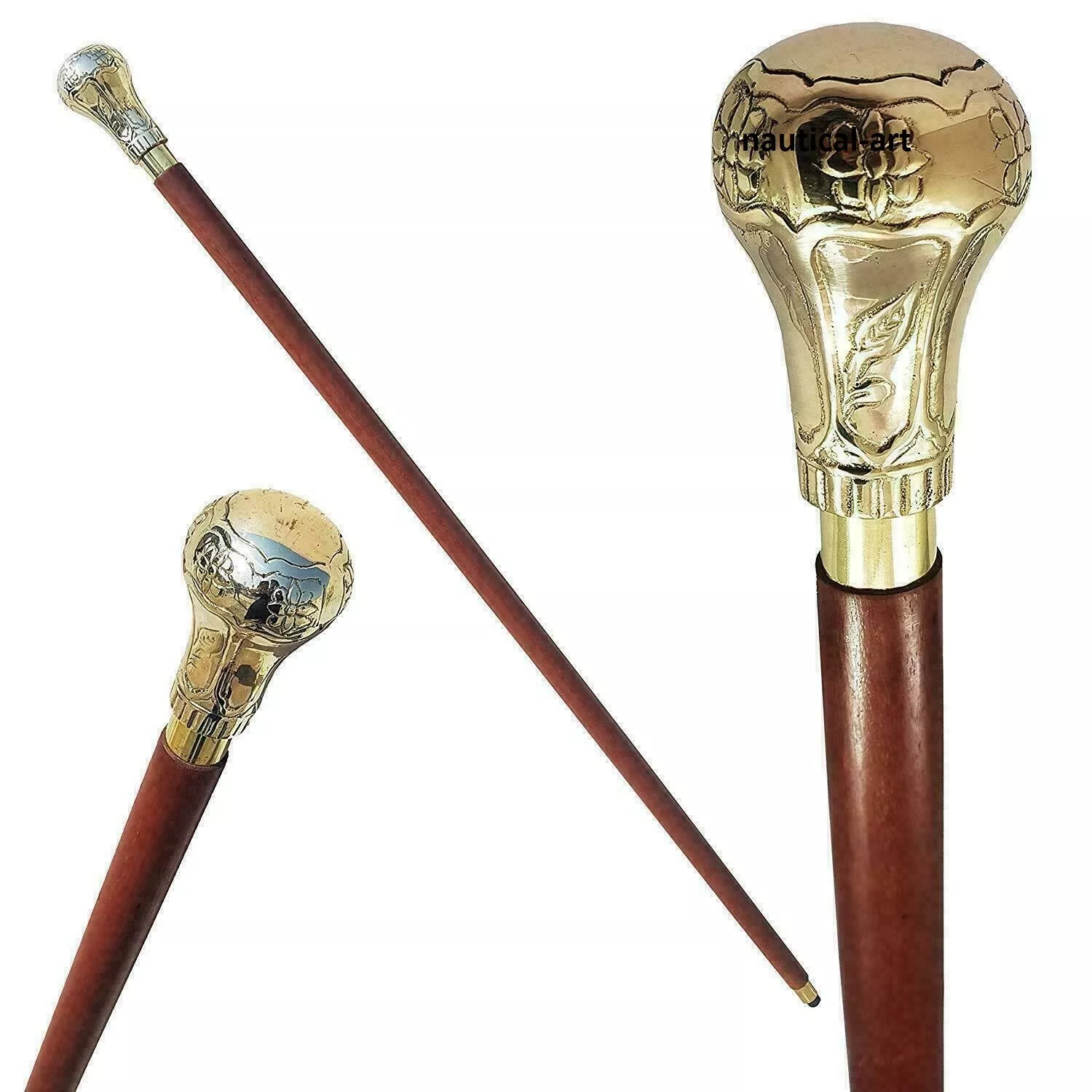 Solid Brass Handle Design Head Victorian Walking Stick Wooden Nautical ...