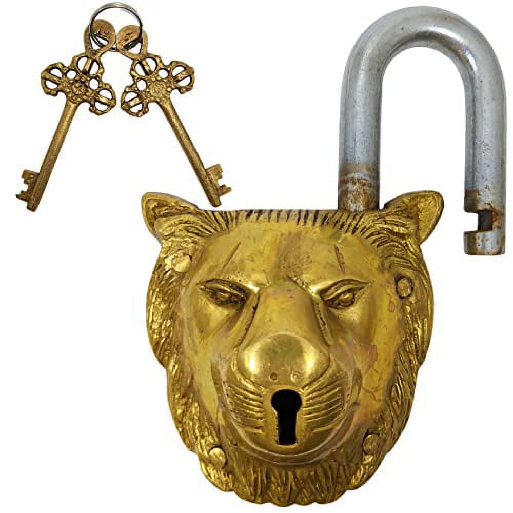 Solid Brass Lion Padlock with 2 Keys, Beautiful Fully Functional Lock ...