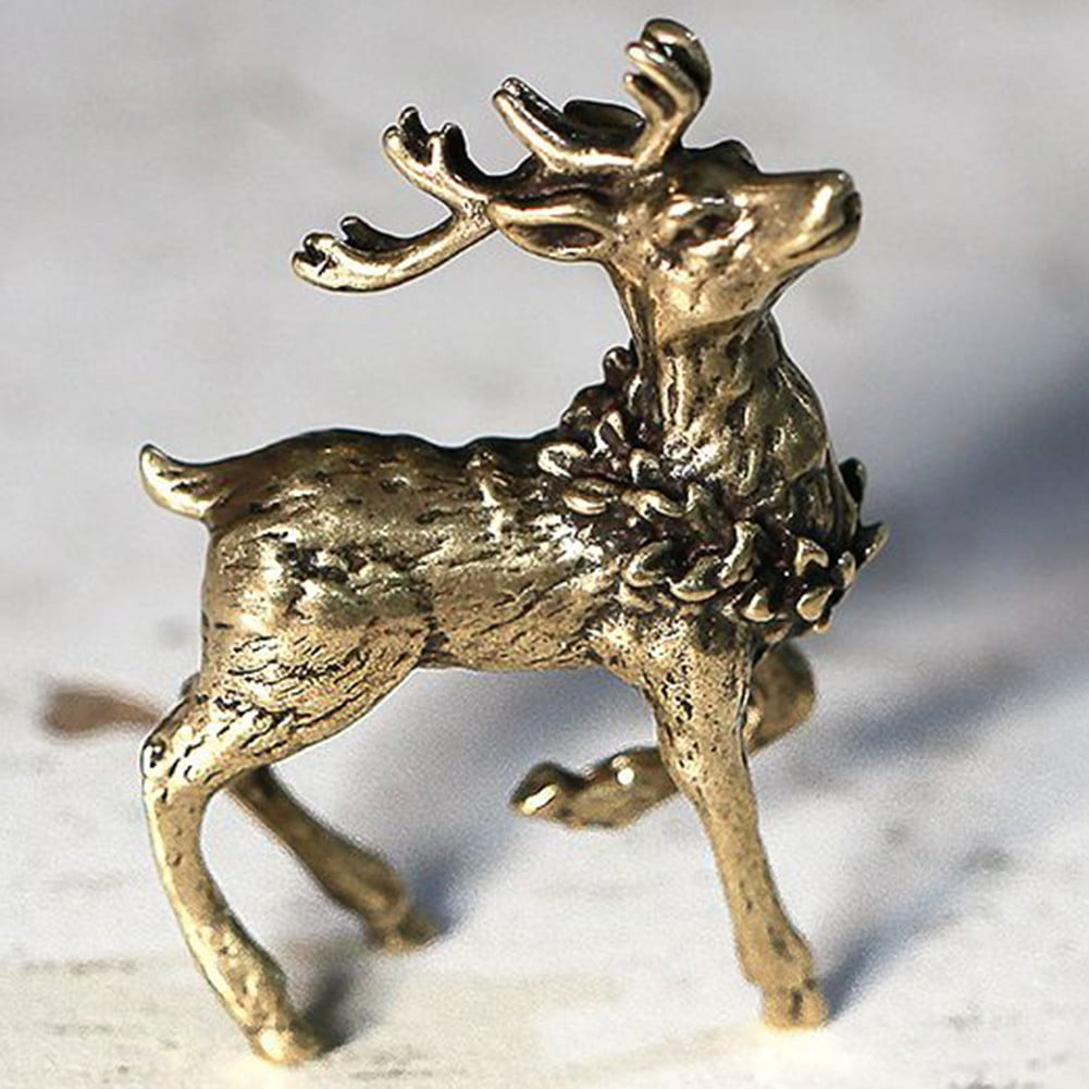 Solid Brass Miniature Deer Statue Tabletop Decoration Tea Pet Crafts ...