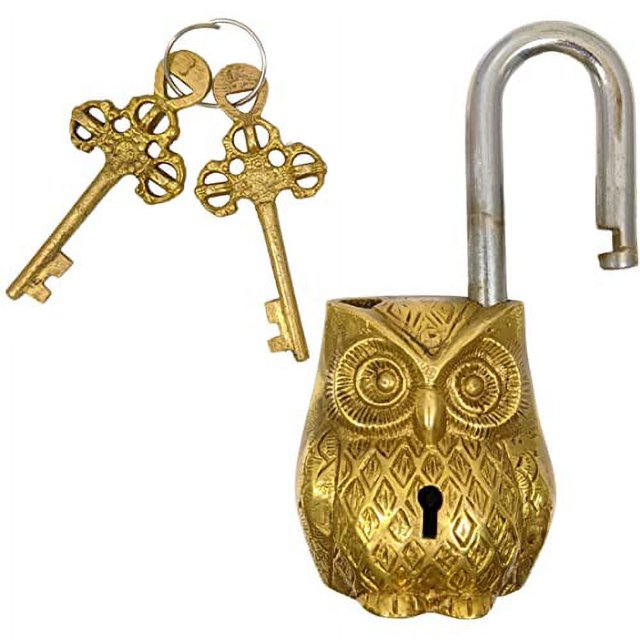 Solid Brass Owl Padlock with 2 Keys, Beautiful Fully Functional Lock ...