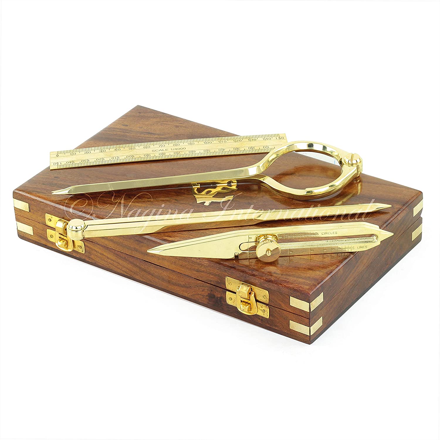 Solid Brass Proportional Divider (Set of 5) with 8" Rosewood Wooden ...