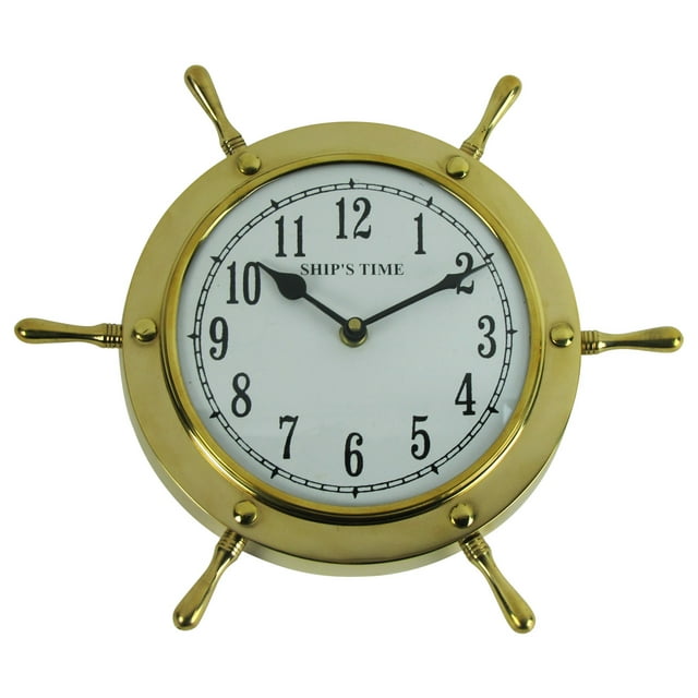 Coastal Beach Themed Solid Brass Shipwheel Wall Clock, Battery Operated ...