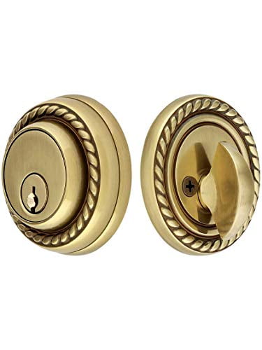 Solid Brass Single Cylinder Rope Style Deadbolt Antique Brass with 2 3/ ...