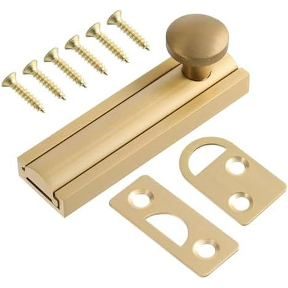 Solid Brass Surface Bolt: Brushed Gold Slide Bolt Latch Hardware, Heavy-Duty Door Lock Bolt ...
