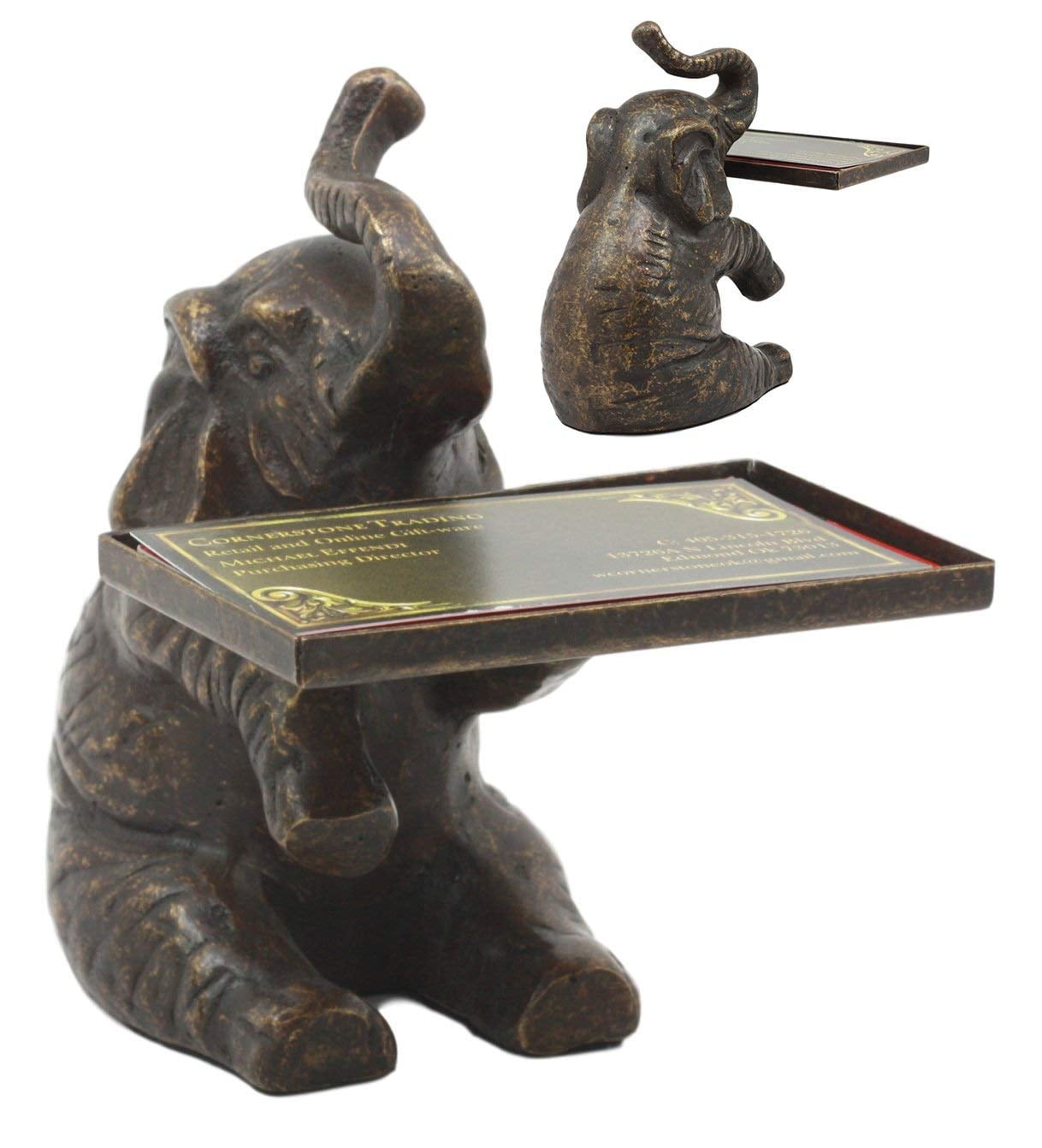 Solid Brass Trumpeting Elephant Business Card Holder Statue 5.25"H ...