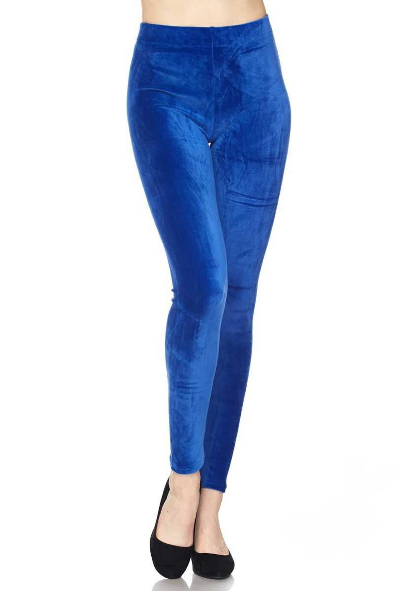 Solid Brushed Velour Velvet Leggings - Plus Size - 1XL 2XL 3XL Blue 1XL ...