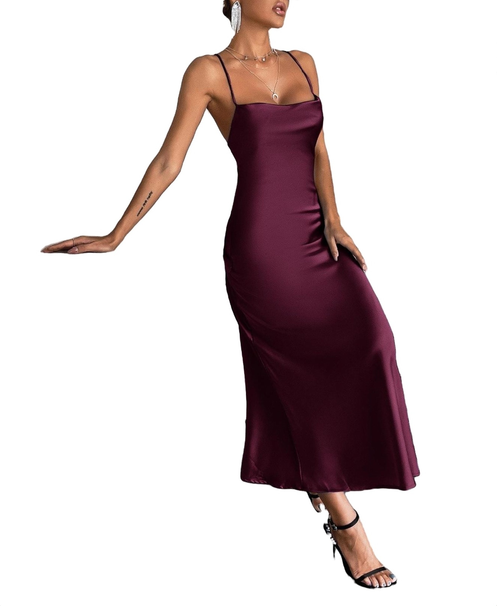 Solid Cami Spaghetti Strap Purple Women Dresses - Walmart.com