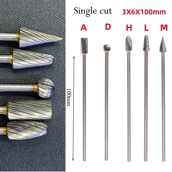 Solid Carbide Rotary Burrs Set 5Pcs 3X6X100Mm Single Cut Head For ...