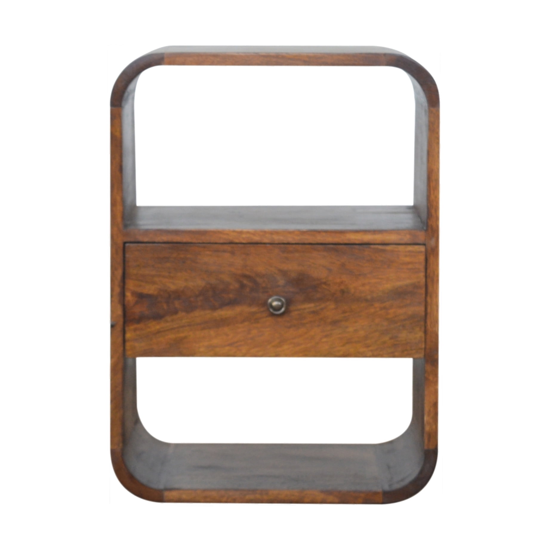 Solid Chestnut Wood Nightstand - 1 Drawer & 2 Open Rack Spaces Side ...