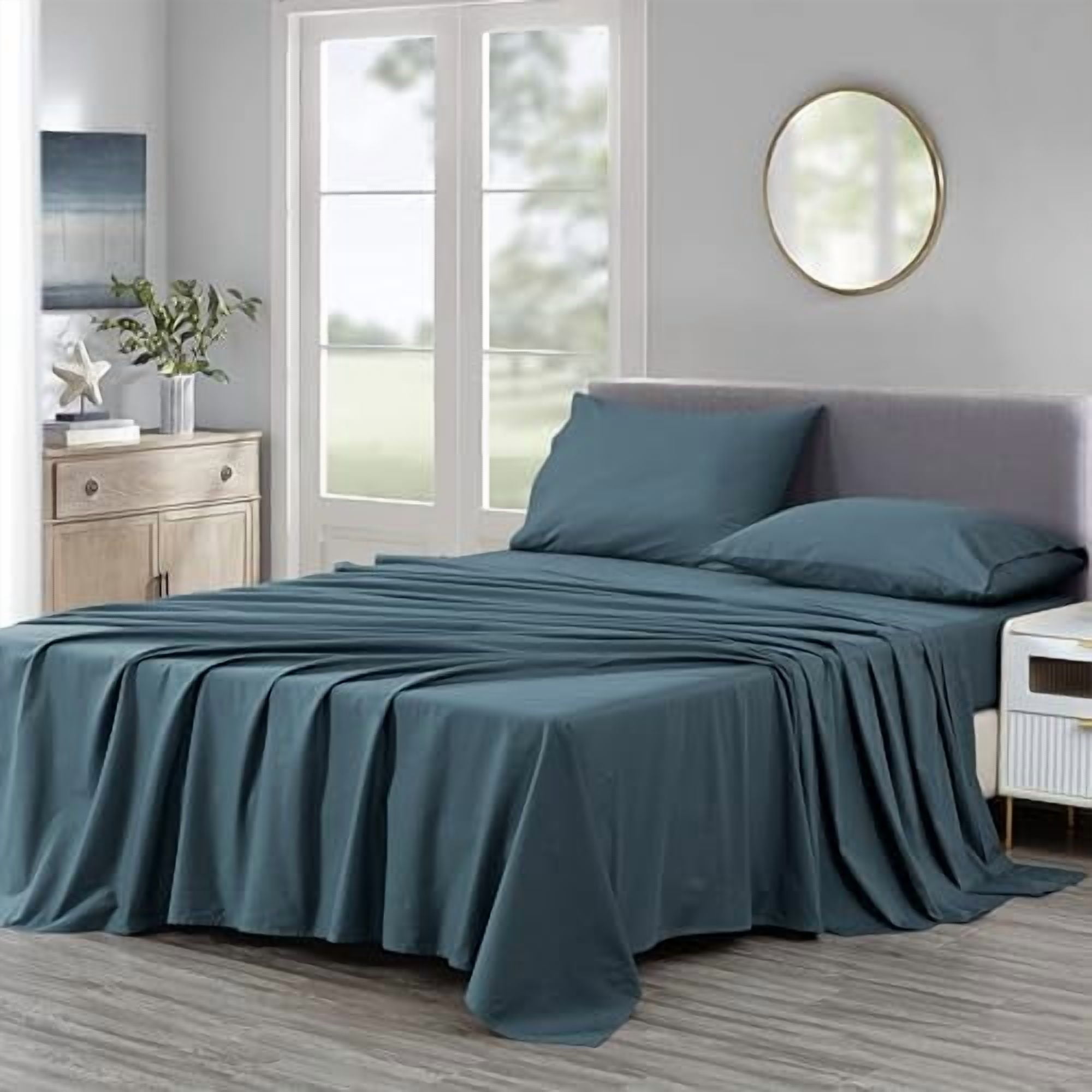 Solid China Blue 250TC 100% Cotton Twill Bed Sheet Set Queen Size, 4 ...