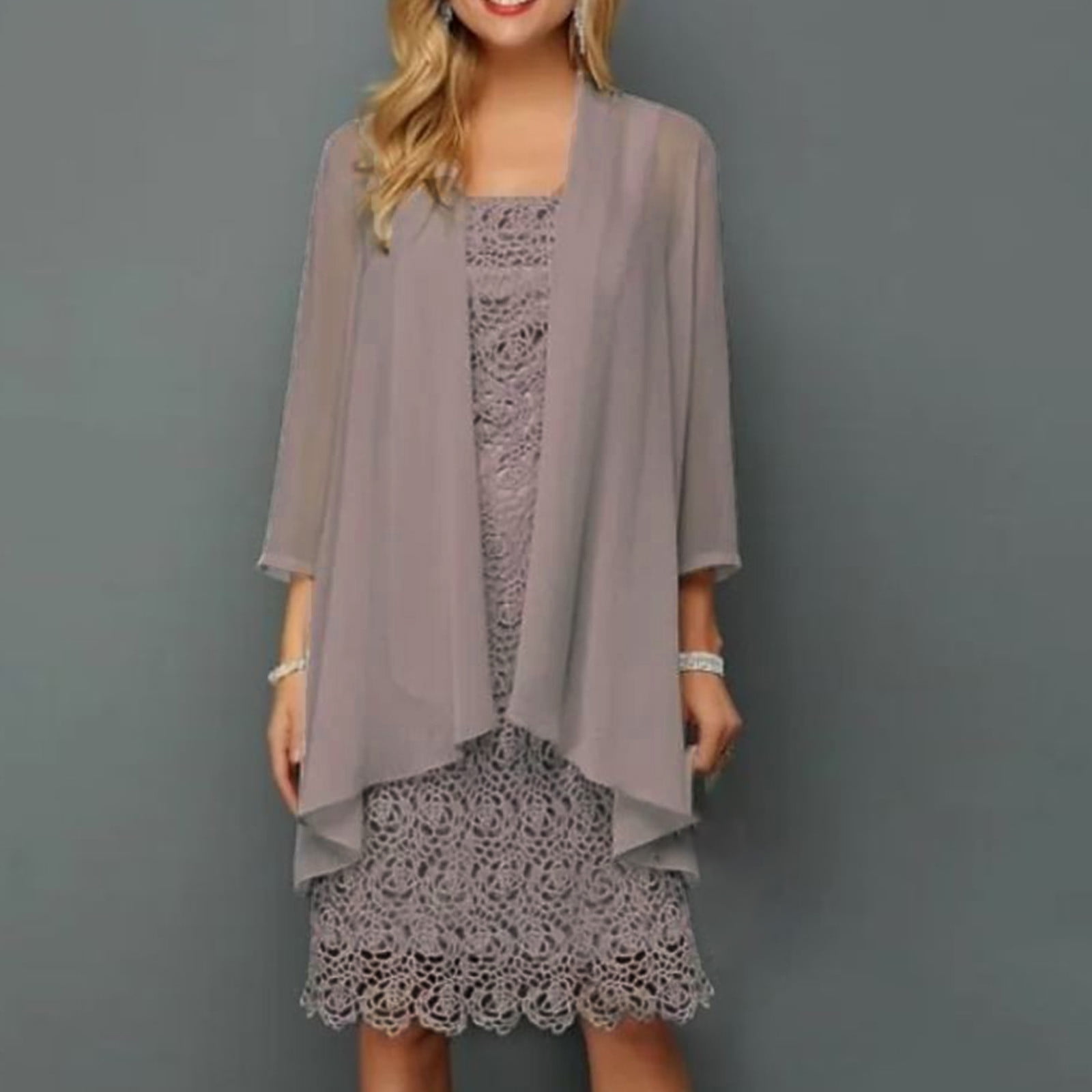 Savings Solid Color 2 Piece Suit for Women Lace Patchwork Tank Dress ...