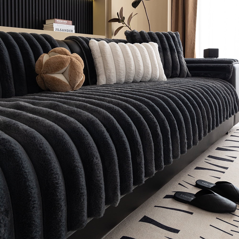 Solid Color Anti-slip Sofa Mat Fashion Plush L Shape All-inclusive ...