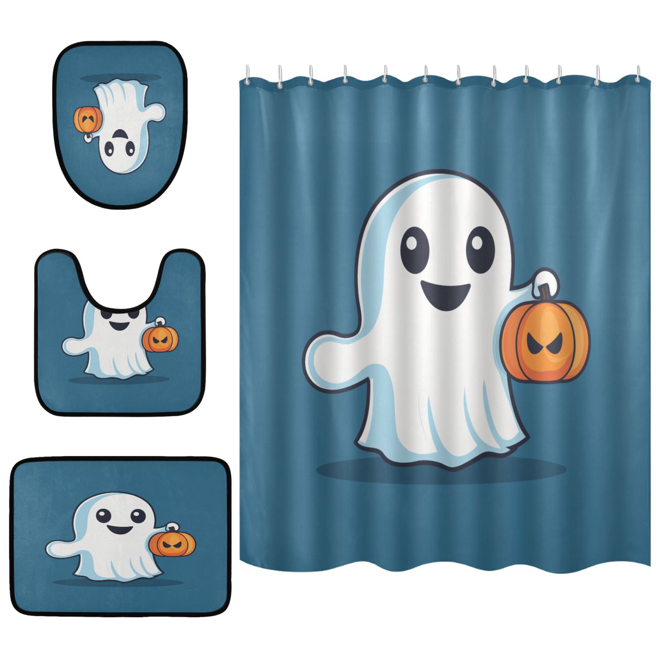 Solid Color Background Halloween Ghost Bathroom Accessory Curtain Sets ...