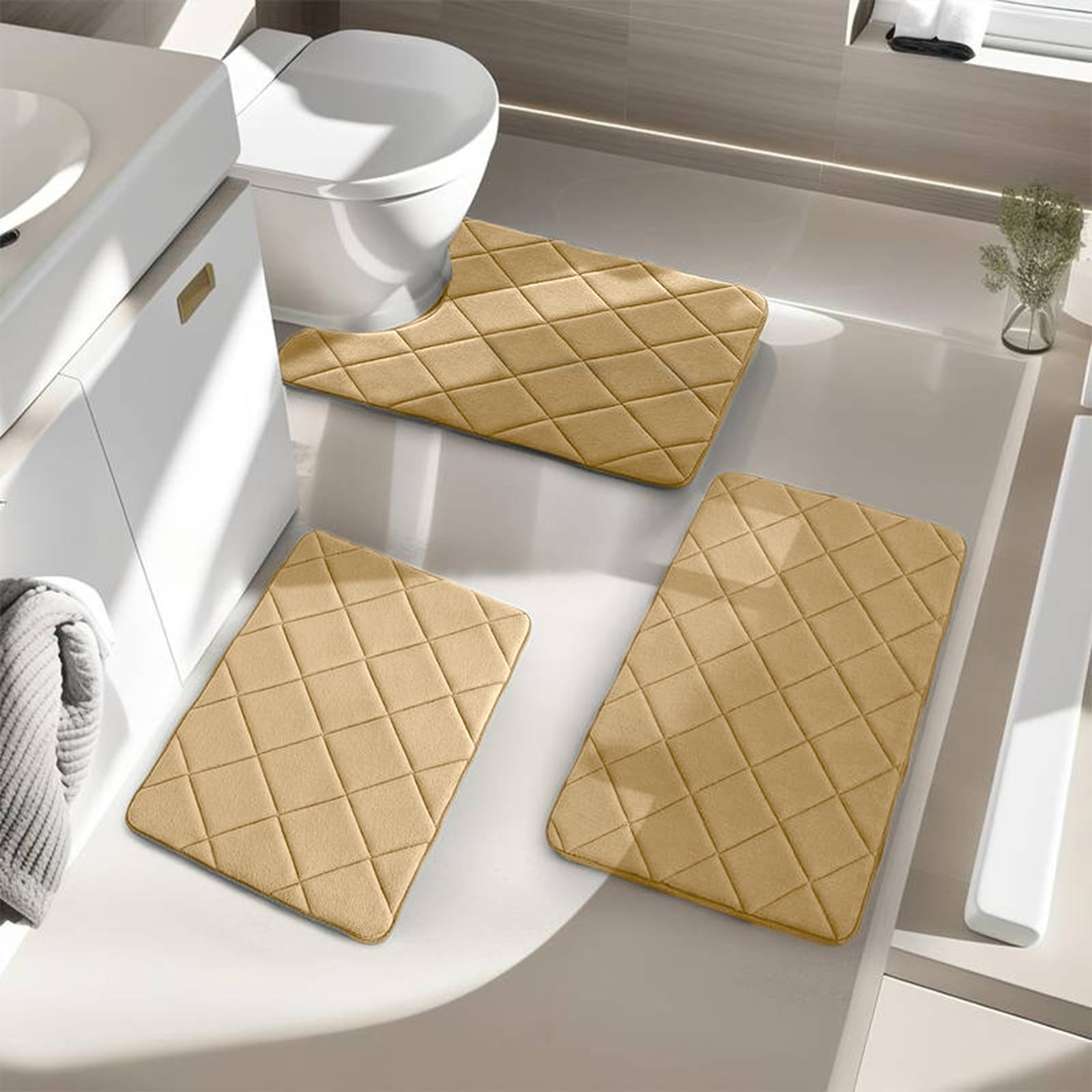 Solid Color Bath Mats, Set of 3, Bathroom Rugs, Toilet Mats, Universal ...