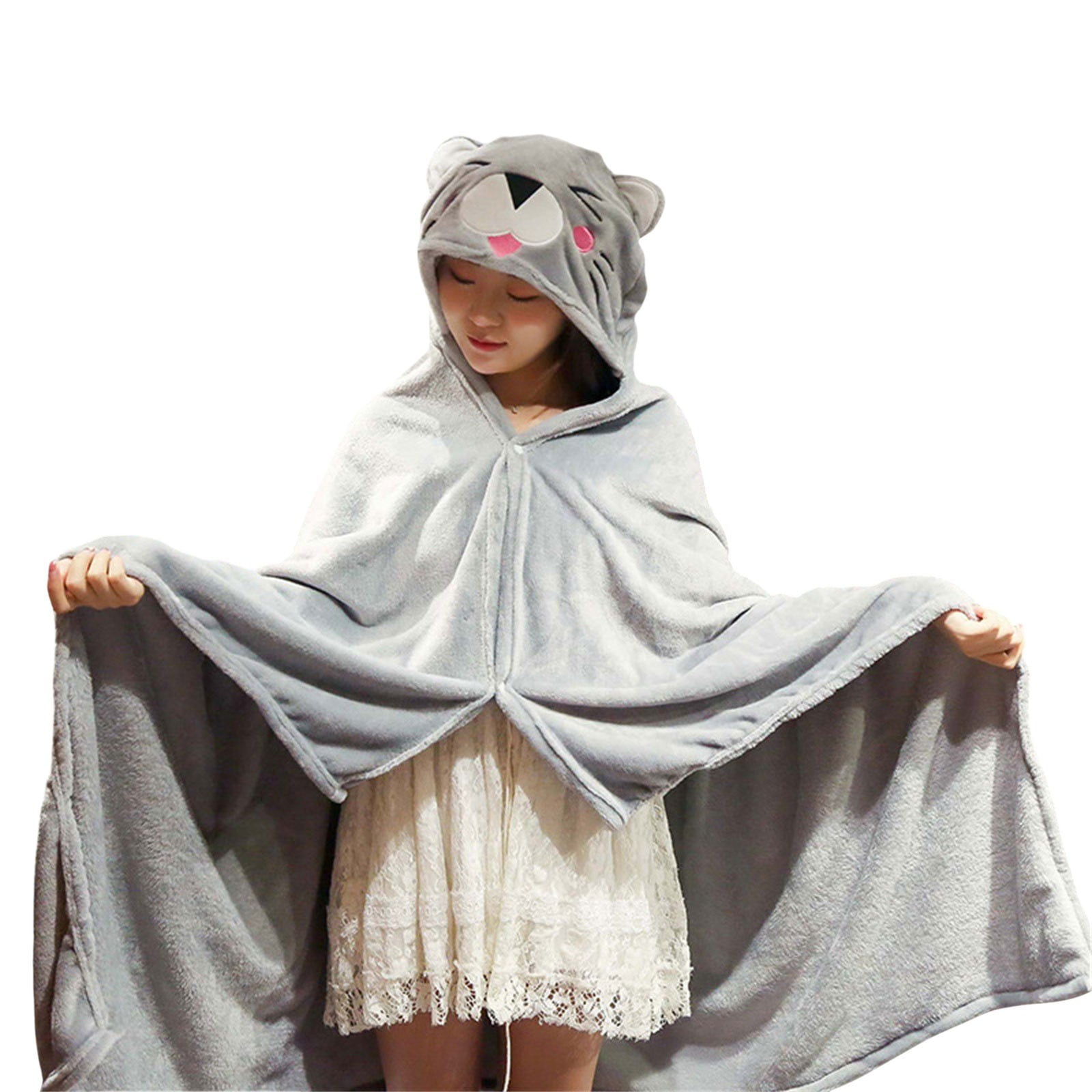 Solid-Color Cape Blanket Flannel Lazy Shawl A A|Cute Wearable Blanket Soft Cape For Adult Women ...