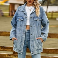 Levmjia Denim Jackets for Women Clearance Plus Size Women's Fashion Color Lapel Look Slimmer ...